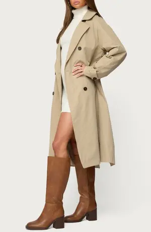 EDIKTED Belted Double-breasted Trench Coat
