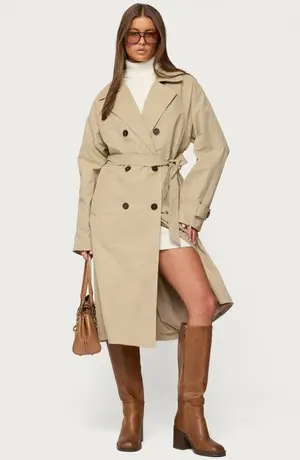 EDIKTED Belted Double-breasted Trench Coat