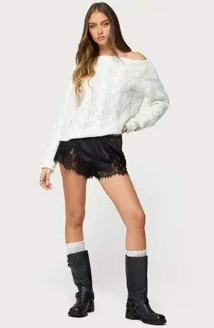 EDIKTED Lace And Satin Shorts