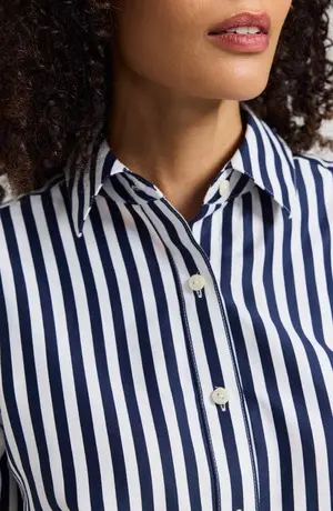 Foxcroft Striped Paisley Cotton Button-up Shirt - Blue Multi
