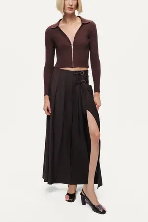 NOCTURNE Belted Pleated Maxi Skirt
