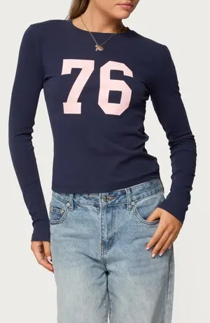 EDIKTED Stretch Cotton Graphic T-shirt - Navy