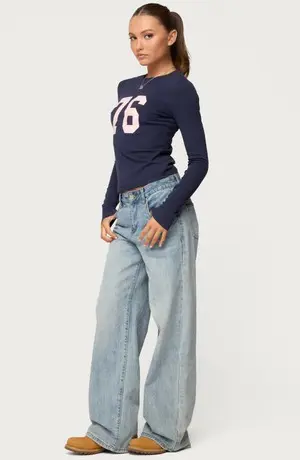 EDIKTED Stretch Cotton Graphic T-shirt - Navy