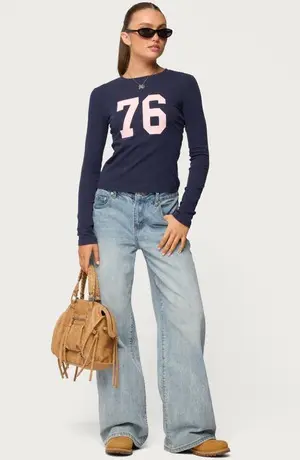 EDIKTED Stretch Cotton Graphic T-shirt - Navy