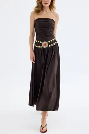 MONLICIA Aluna Strapless Stretch Maxi Dress - Brown
