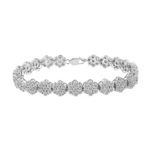 HAUS OF BRILLIANCE Silver 2.0 Cttw Diamond Floral Link Bracelet