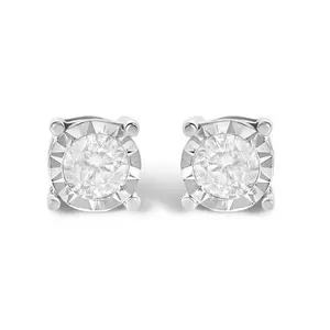 HAUS OF BRILLIANCE Silver Diamond Stud Earrings - White