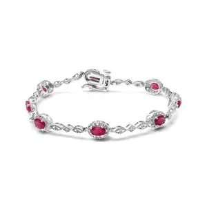 HAUS OF BRILLIANCE 10k Gold Ruby And Diamond Link Bracelet - White