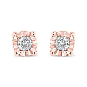 HAUS OF BRILLIANCE Silver 1/10 Cttw Round Brilliant-cut Diamond Stud Earrings - Rose