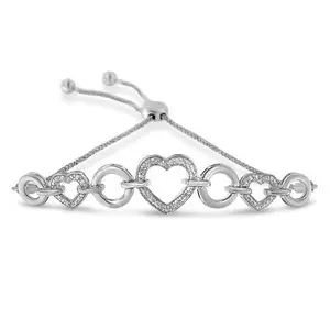 HAUS OF BRILLIANCE Silver Diamond Accent Interlinking Triple Heart Bolo Bracelet - White