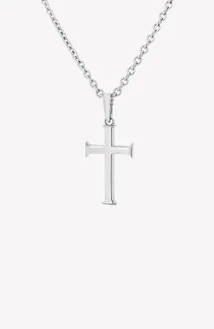 RIZEN JEWELRY Large Cross Pendant Necklace - Sterling Silver