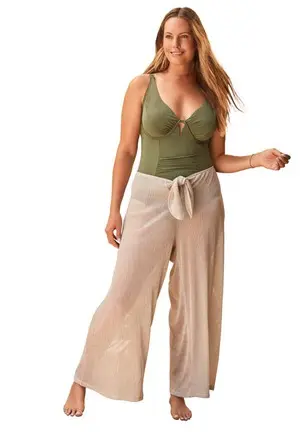SWIM 365 Metallic Crinkle Ankle-length Cover-up Pants - Cream Gold Metallic