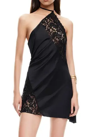 Lioness Amore Lace Inset Halter Minidress - Noir