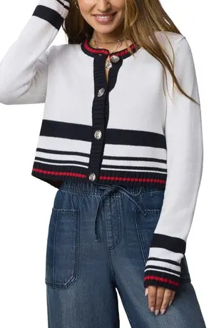 Splendid Striped Knit Cardigan - White/navy/rouge