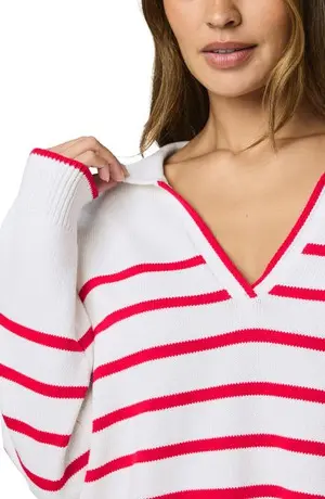 Splendid Arden Stripe Polo Sweater - White/rouge