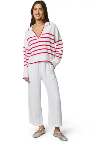 Splendid Arden Stripe Polo Sweater - White/rouge
