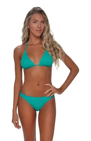 PACIFICA BY SUNSETS Tate Tab Side Bikini Bottom - Jade Jewel Lurex