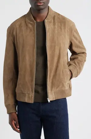 BOSS Muller Suede Bomber Jacket - Open Brn
