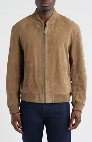 BOSS Muller Suede Bomber Jacket - Open Brn