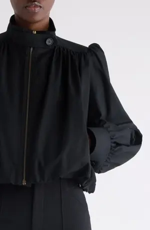 Chloé Crop Balloon Hem Cotton Zip Jacket