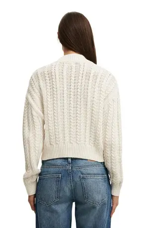 COTTON ON Boxy Mock Neck Cable Knit Sweater - Porcelain