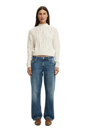 COTTON ON Boxy Mock Neck Cable Knit Sweater - Porcelain