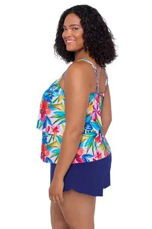TRIMSHAPER Tiered Control Swim Romper - Tropical Treasure