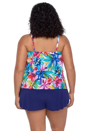 TRIMSHAPER Tiered Control Swim Romper - Tropical Treasure
