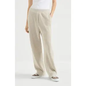 Brunello Cucinelli Sparkling Net Knit Trousers - Oat