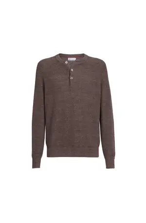 Brunello Cucinelli Sweater With Henley Collar - Hazelnut