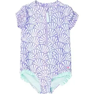 RUFFLEBUTTS Short Sleeve Upf50 One Piece Rash Guard - Magical Mermaid