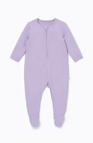 MORI Ribbed Two-way Zip-up Sleepsuit - Lilac