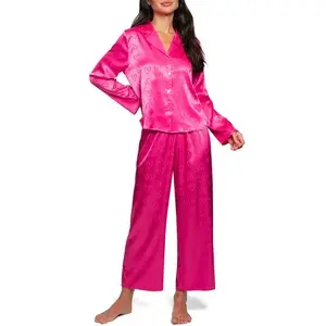 IN BLOOM BY JONQUIL Sasha Heart Print Satin Pajamas - Hot Pink