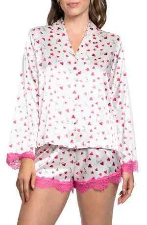 IN BLOOM BY JONQUIL Alyssa Heart Print Satin Pajamas - Ivory