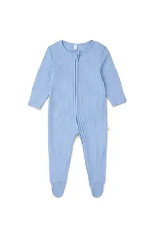 MORI Ribbed Two-way Zip-up Sleepsuit - Hydrangea