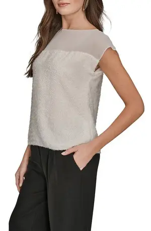 Donna Karan New York Chiffon & Bouclé Top