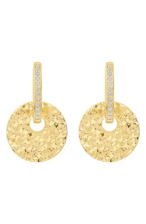 ATHRA LUXE Dolce Sole Textured Round Drop Huggie Hoop Earrings - Gold