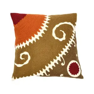 STORIED HOME Cotton Embroidered Pillow - Brown