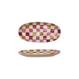 STORIED HOME Oval Hand-painted Stoneware Platter - Red