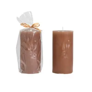 STORIED HOME Unscented Face Pillar Candle - Brown