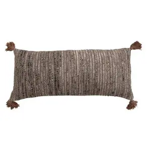 STORIED HOME Woven Cotton Lumbar Pillow - Brown