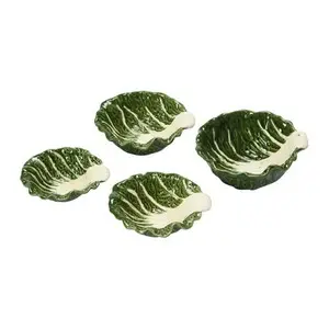 STORIED HOME Cabbage Shaped Stoneware Bowls - Green