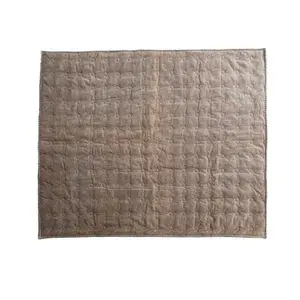 STORIED HOME Cotton Velvet Quilted Throw - Tan