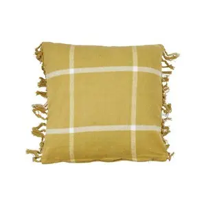 STORIED HOME Cotton Pillow With Fringe - Green