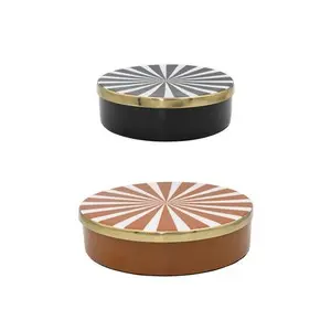 STORIED HOME 2-piece Decorative Enameled Metal Boxes With Lids - Orange