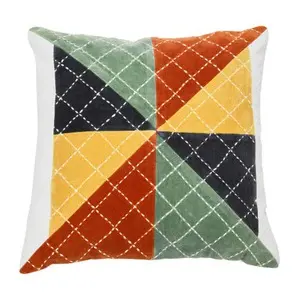 STORIED HOME Velvet Patchwork Pillow - Green