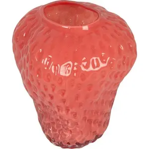 STORIED HOME Round Glass Strawberry Shaped Vase - Pink
