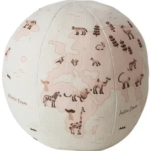 STORIED HOME Round Fabric Printed Globe Shaped Orb Pillow - White