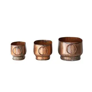 STORIED HOME 3-piece Oval Metal Planters With Ring Handles - Copper