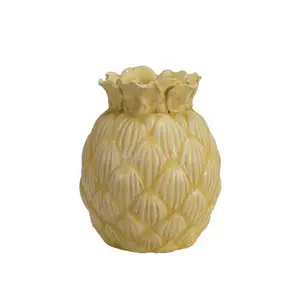 STORIED HOME Stoneware Pineapple Shaped Vase - Yellow
